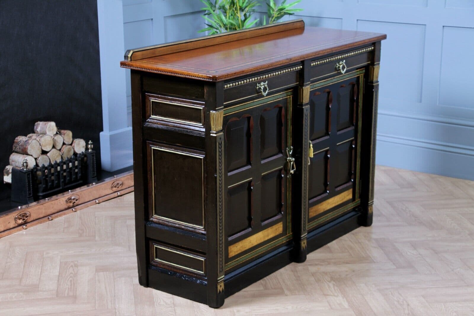 Antique Victorian Aesthetic Movement Walnut Ebonised Gilt & Painted ...