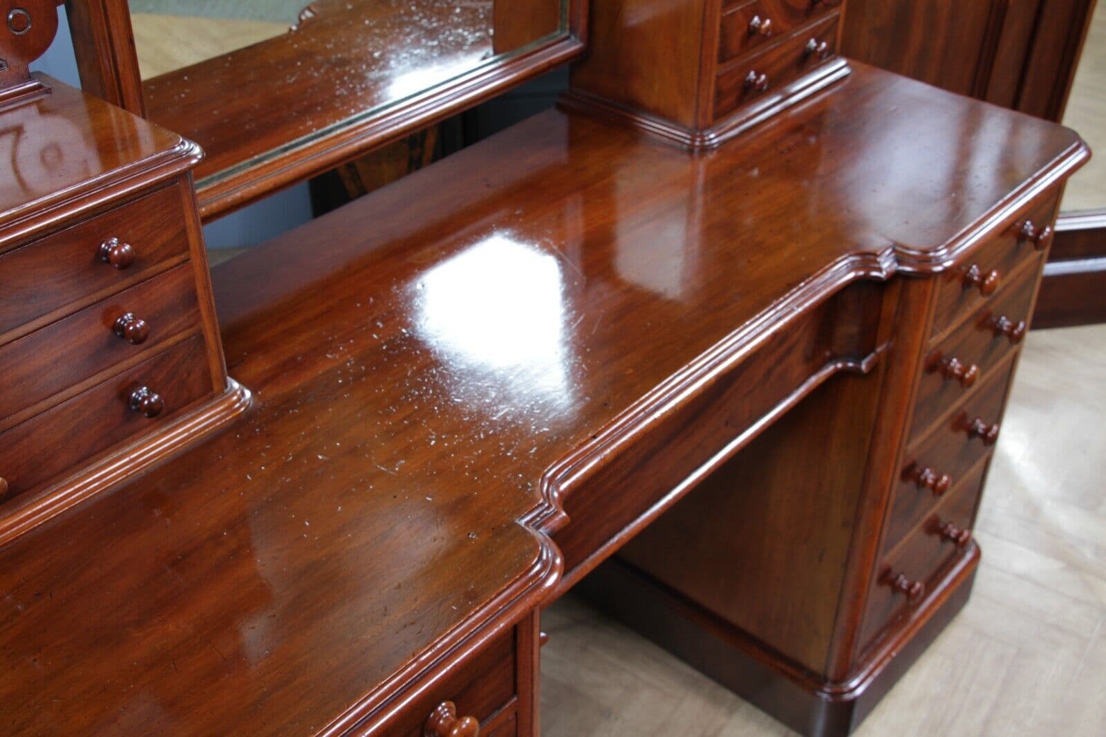 Antique Victorian Mahogany Grand Breakfront Pedestal Dressing Table ...
