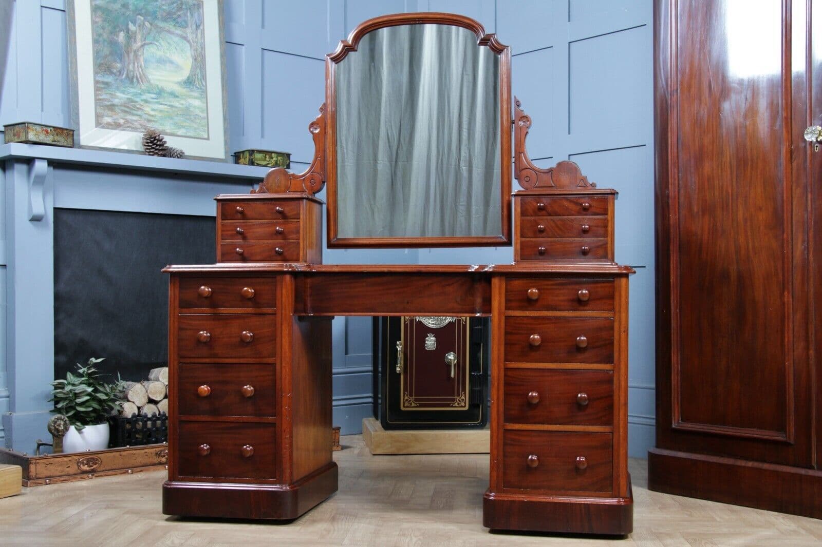 Antique Victorian Mahogany Grand Breakfront Pedestal Dressing Table ...