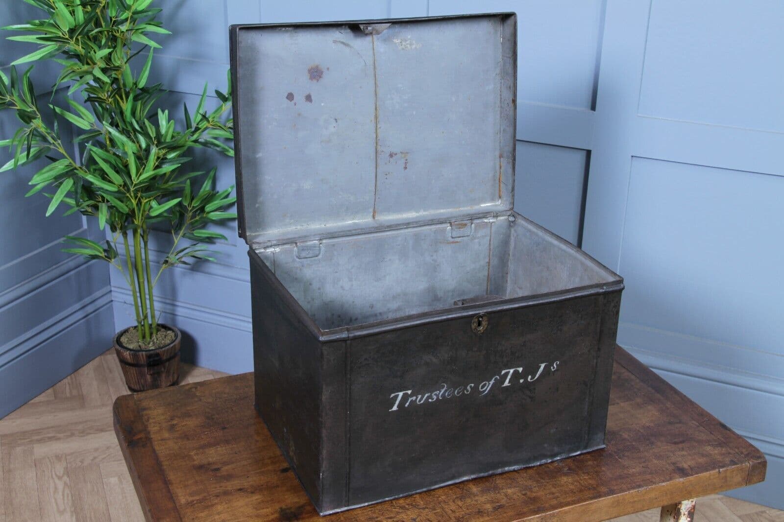 Antique Victorian T Js Tinplate Metal Deed Chest Trunk Box Coffee Table ...