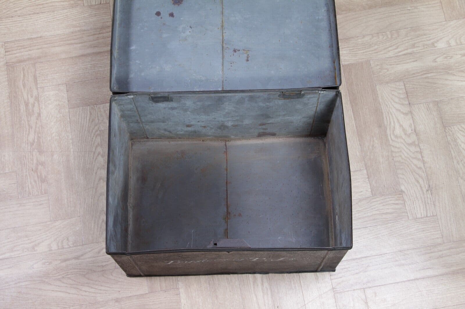 Antique Victorian T Js Tinplate Metal Deed Chest Trunk Box Coffee Table ...