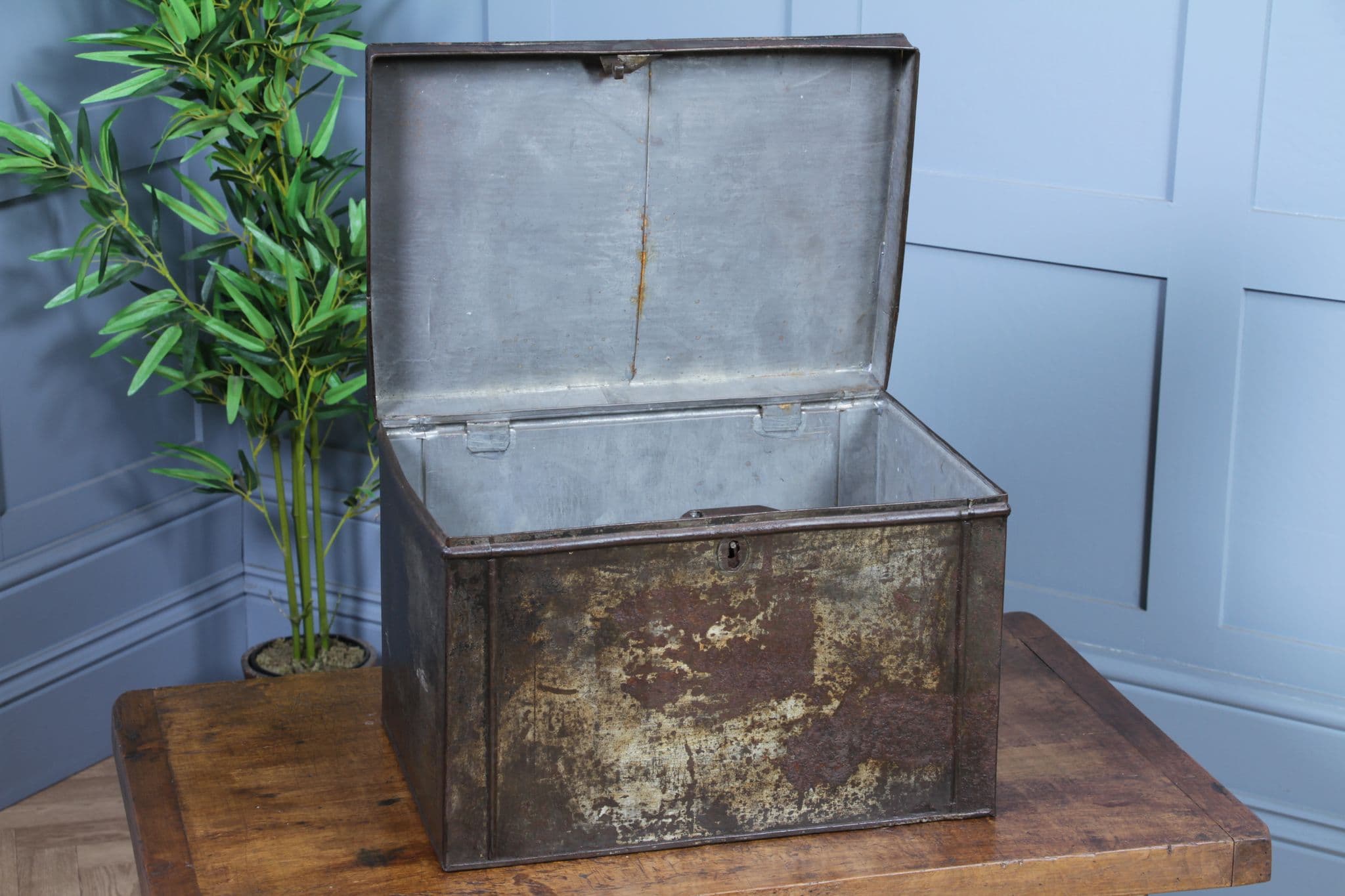 Antique Victorian Tinplate Metal Deed Chest Trunk Box Coffee Table ...