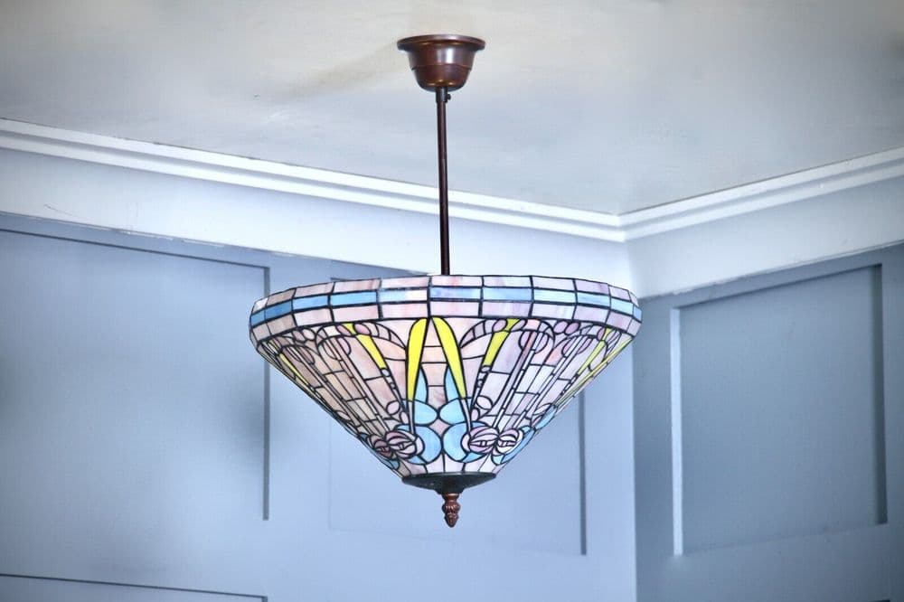 New LARGE 16"Diameter Mackintosh Tiffany Stained Glass Ceiling Light ...
