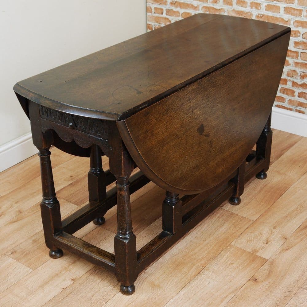 Original Antique Early Georgian Solid Oak Drop Leaf / Gate Leg Table C1785