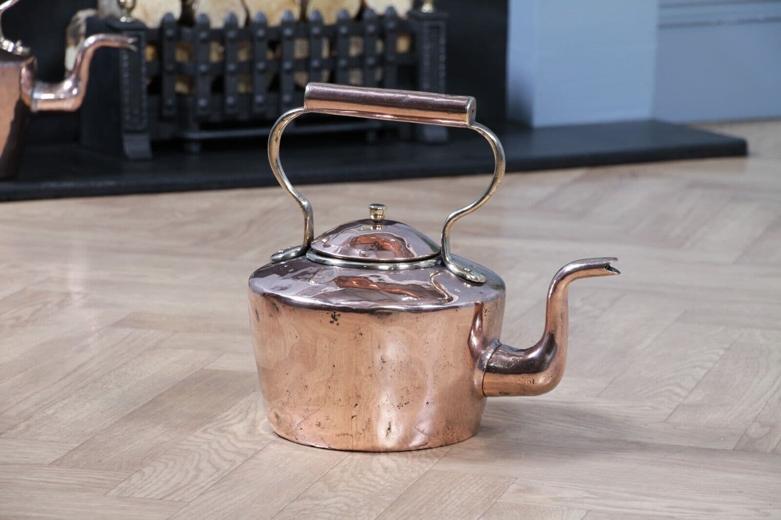 Original Antique George III Large Polished Copper & Brass Kettle C1800