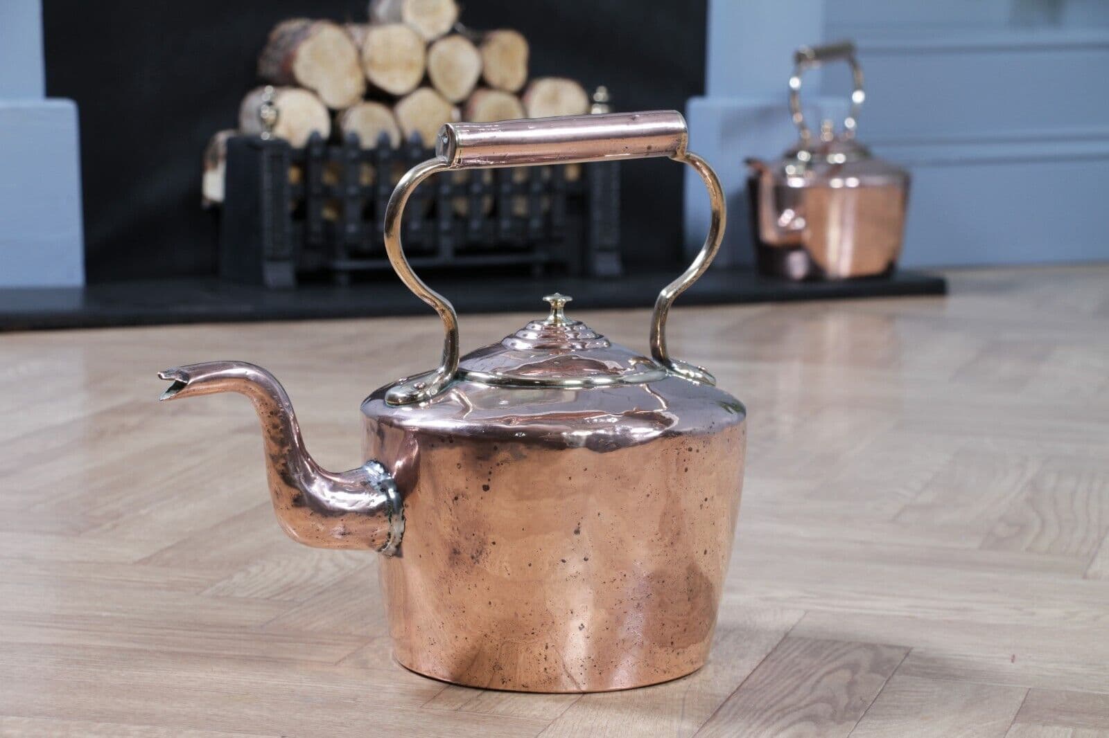 Original Antique George III Large Polished Copper & Brass Kettle C1800