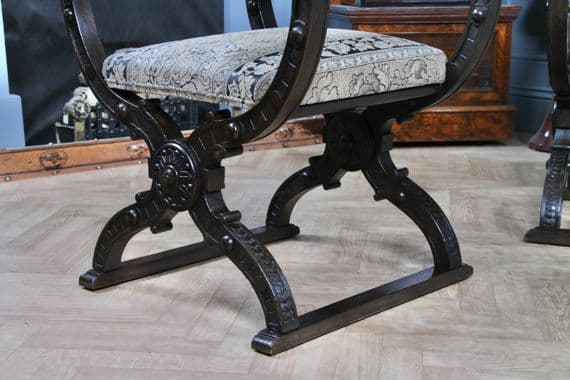 Pair of Oak Curule Dante X-Frame Austro-Hungarian Renaissance Revival ...