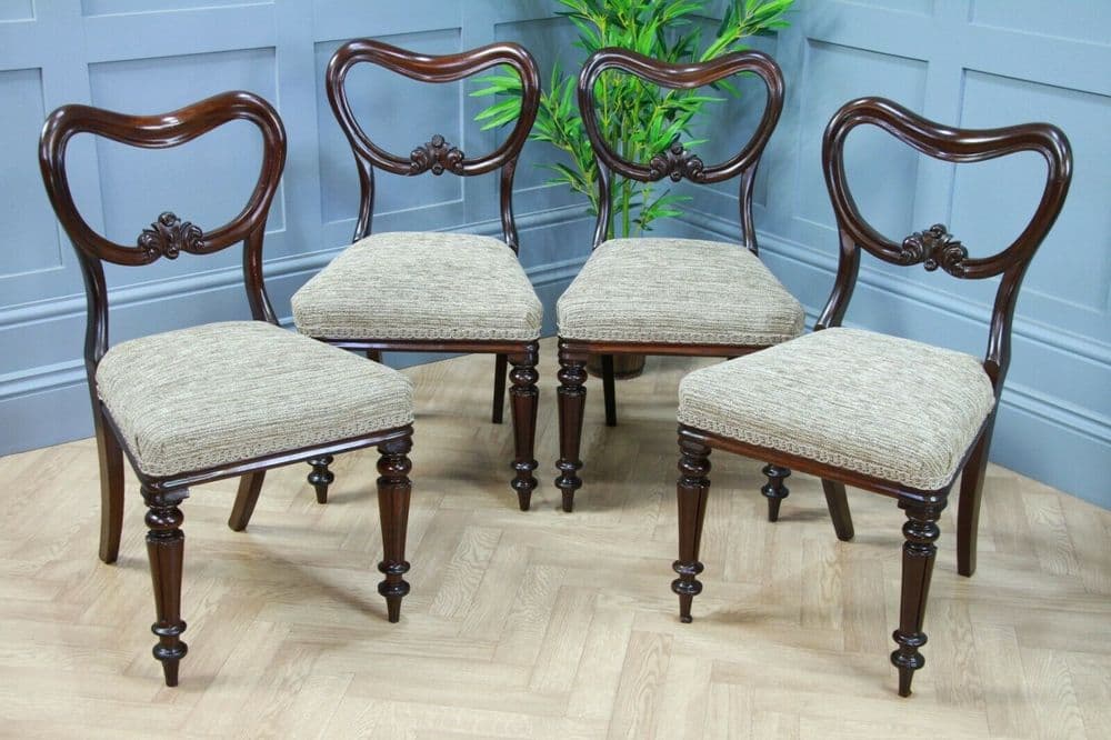 Set of 4 Antique Original Victorian Mahogany Kidney / Crown Back Dining ...