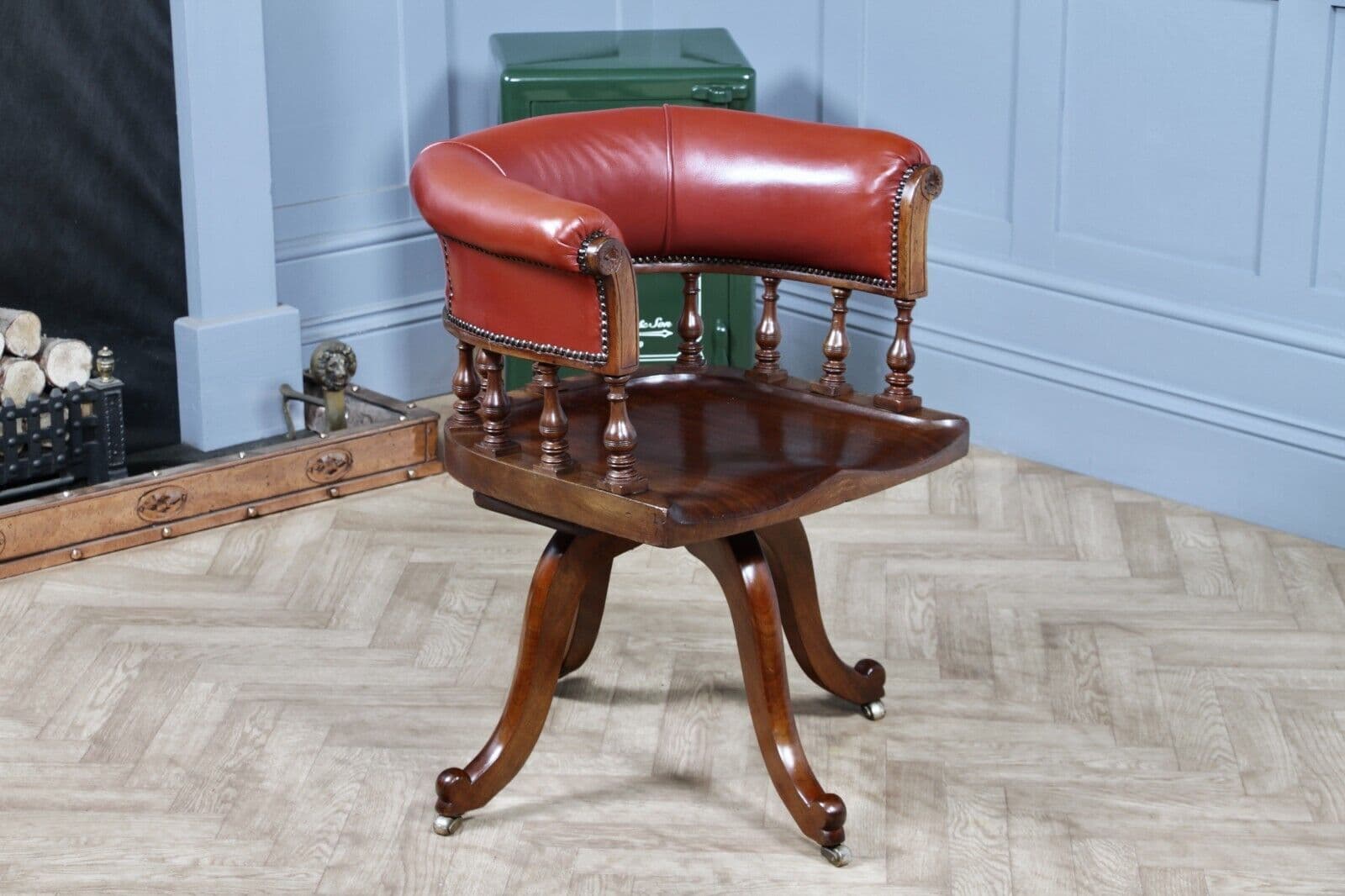 Victorian Walnut Revolving Leather Captains Arm Chair Library Office ...