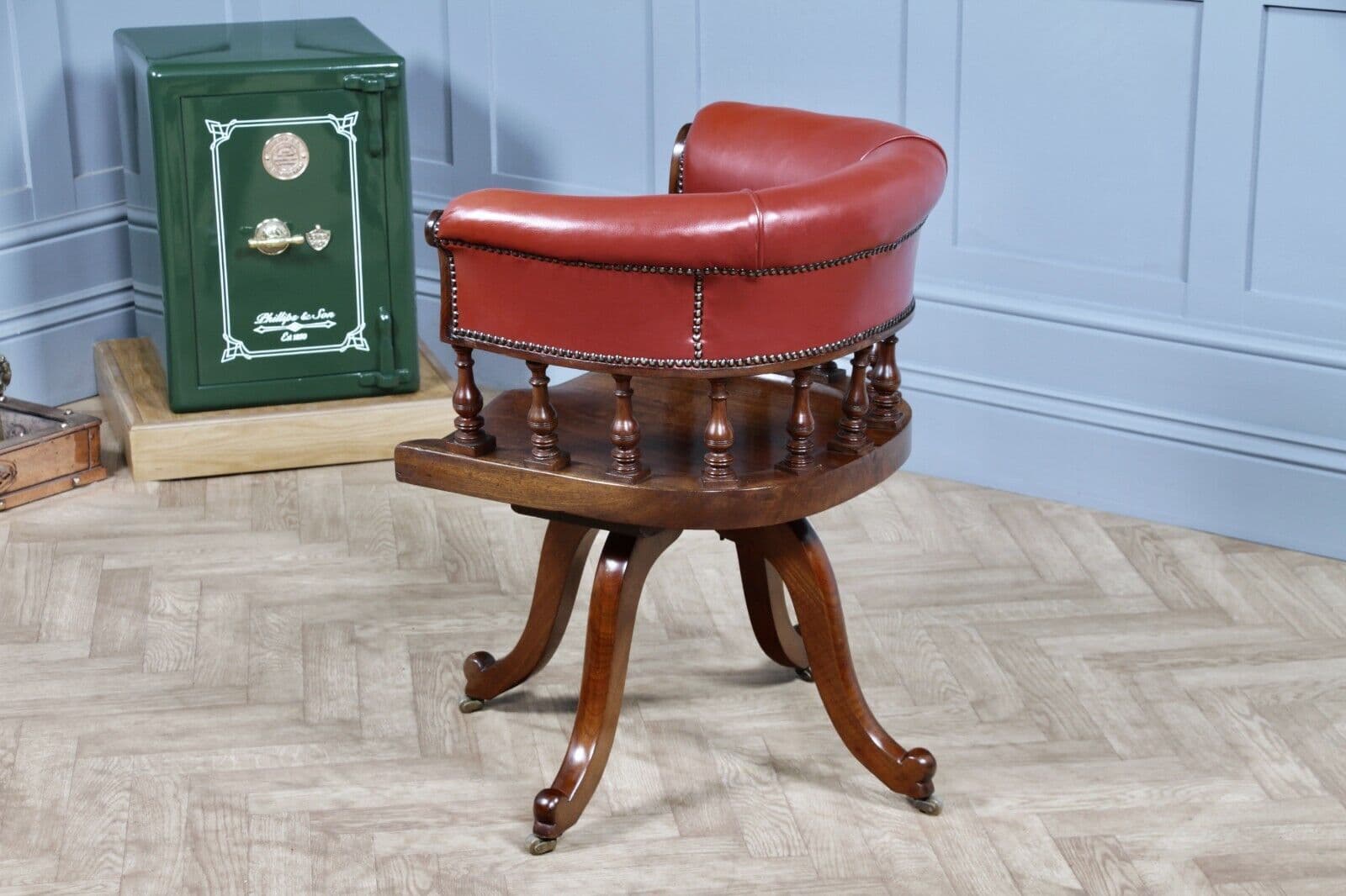 Victorian Walnut Revolving Leather Captains Arm Chair Library Office ...
