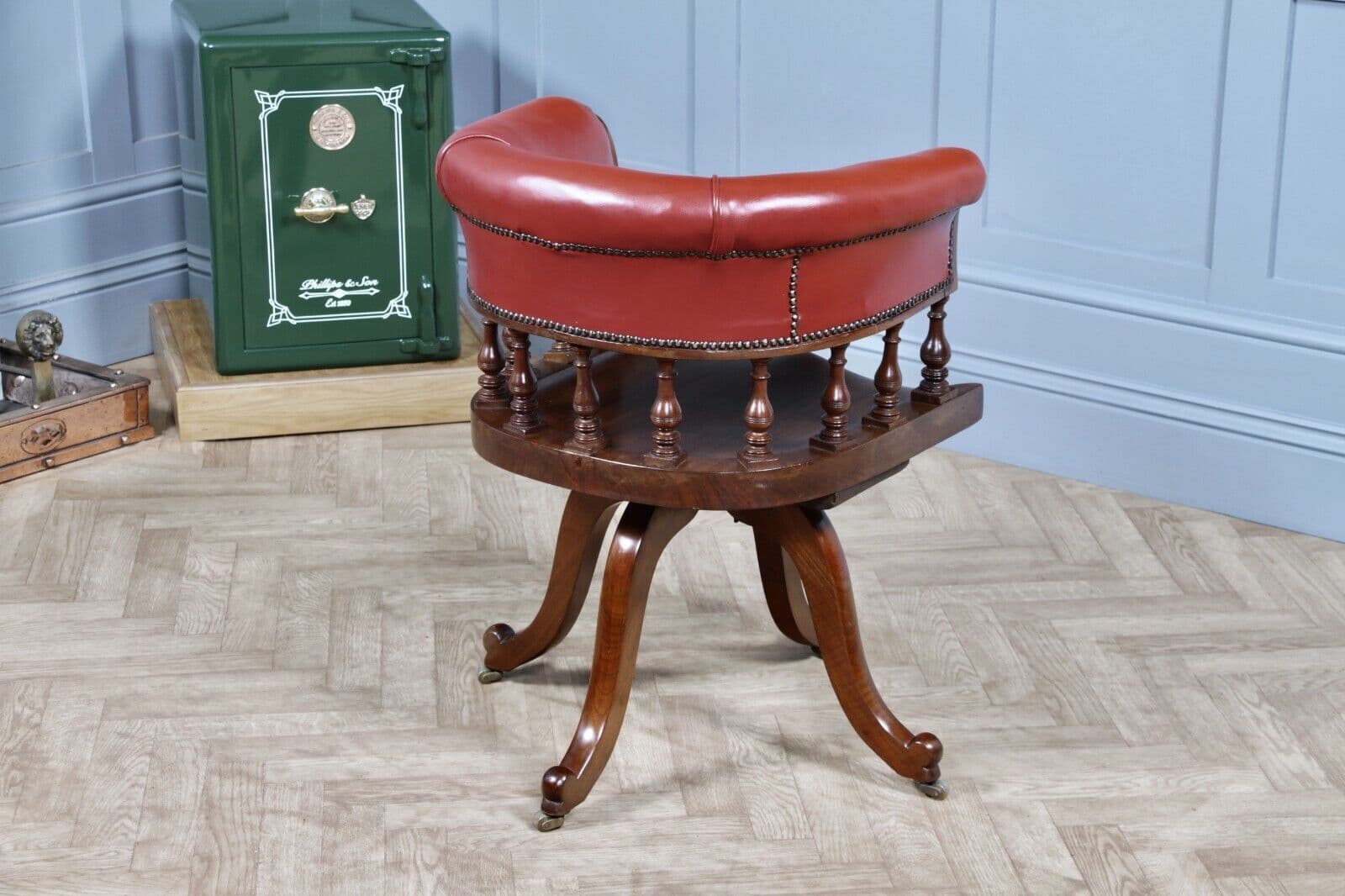 Victorian Walnut Revolving Leather Captains Arm Chair Library Office ...