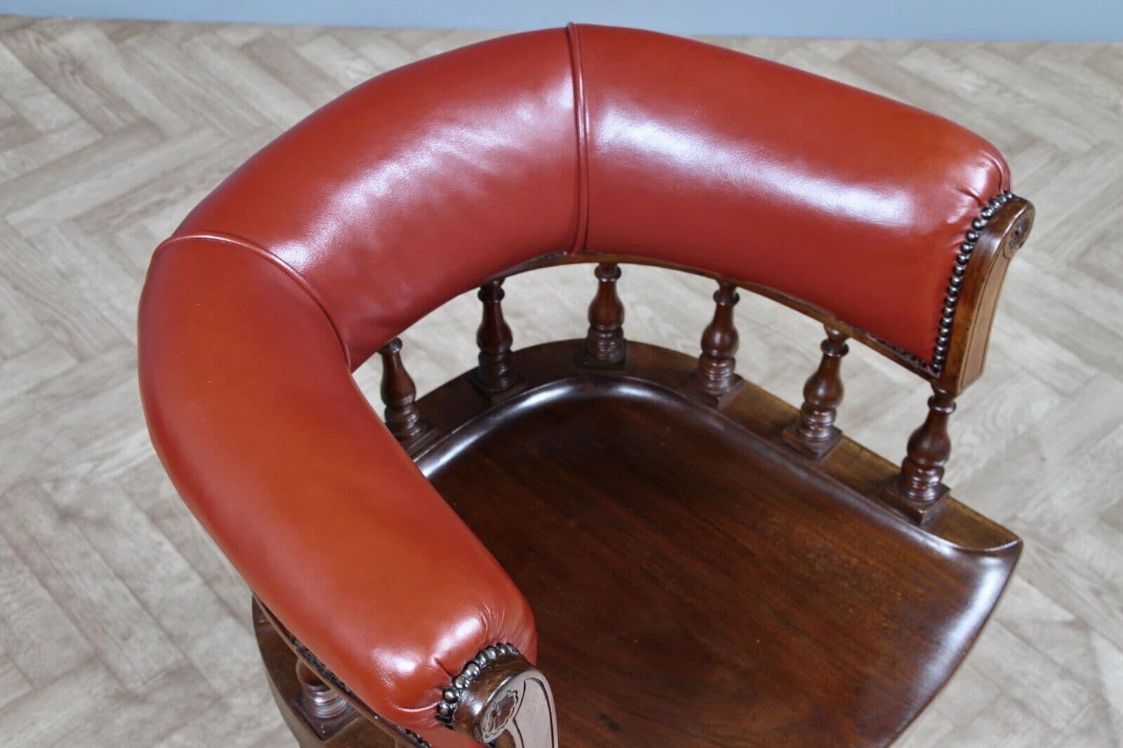 Victorian Walnut Revolving Leather Captains Arm Chair Library Office ...