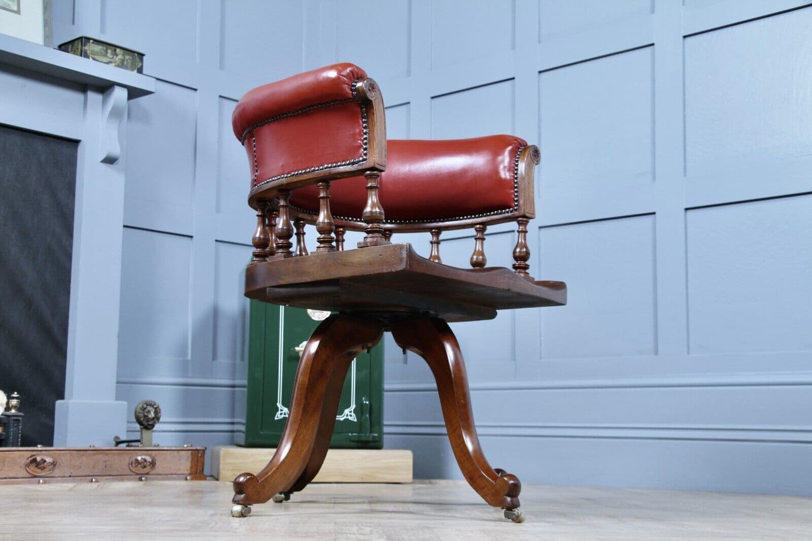 Victorian Walnut Revolving Leather Captains Arm Chair Library Office ...