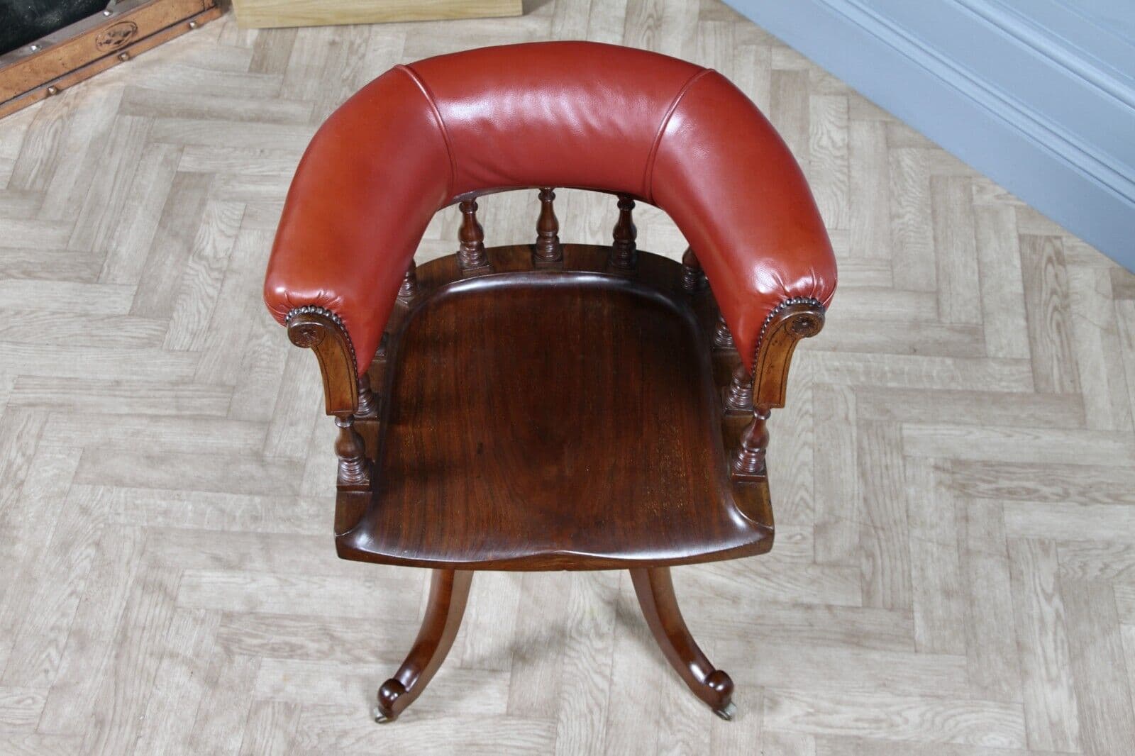 Victorian Walnut Revolving Leather Captains Arm Chair Library Office ...