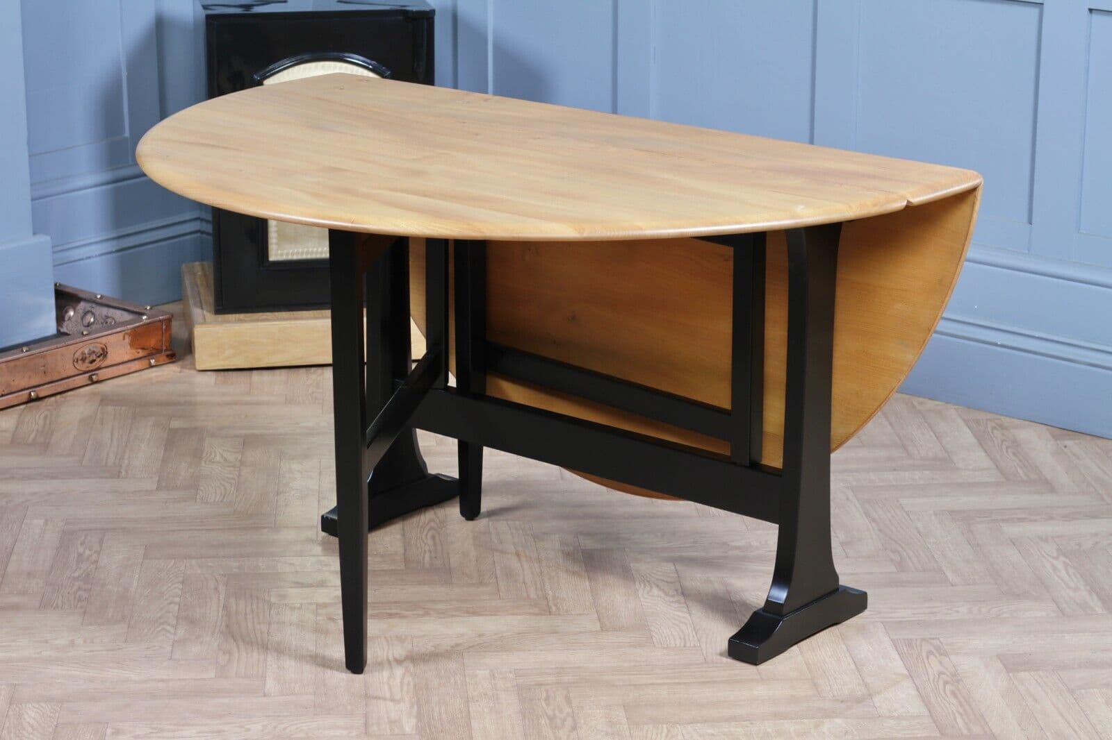 Vintage Ercol Windsor Blonde Elm & Black Painted Base Drop Leaf Gate ...