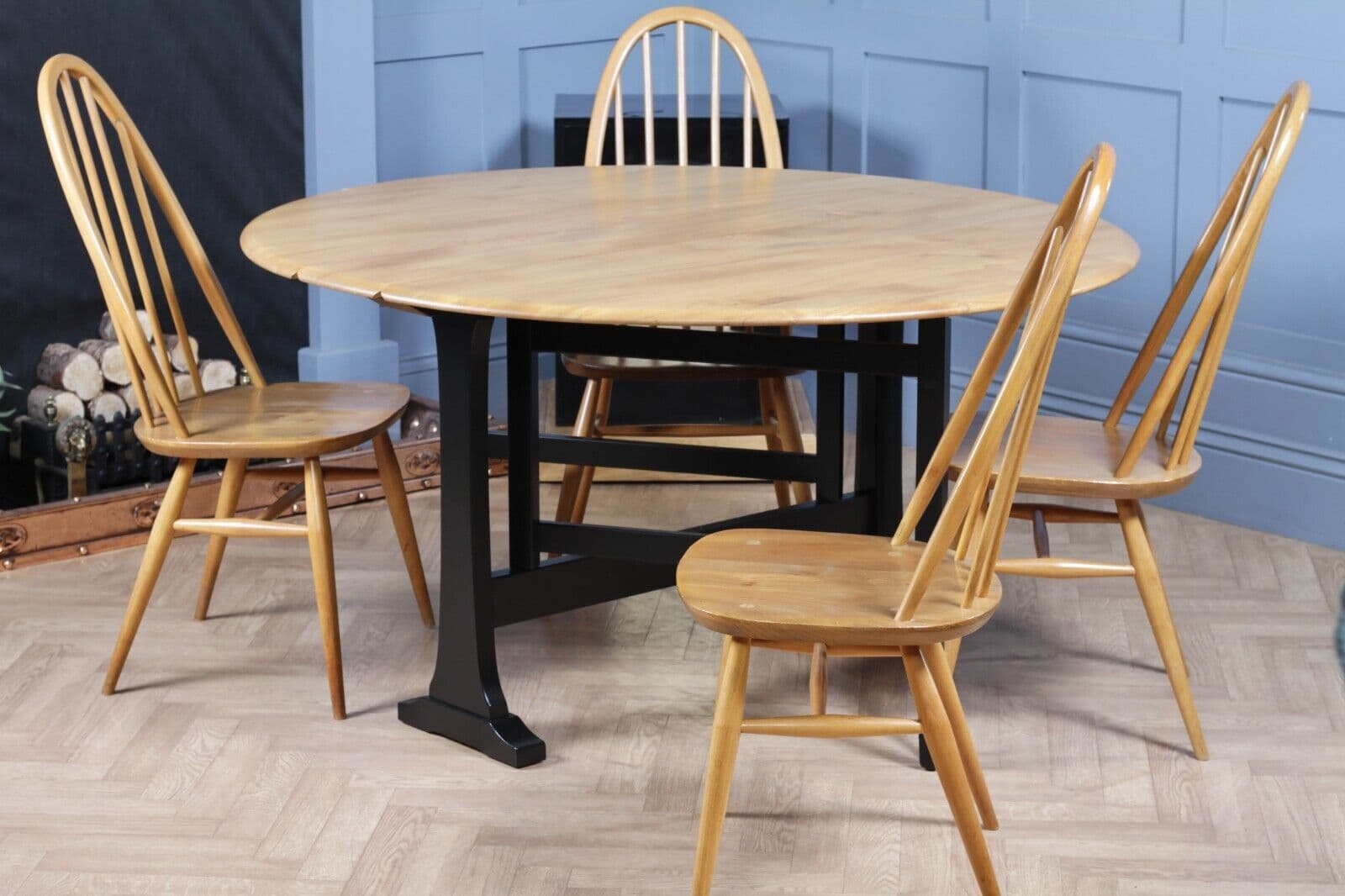 Vintage Ercol Windsor Blonde Elm & Black Painted Base Drop Leaf Gate ...