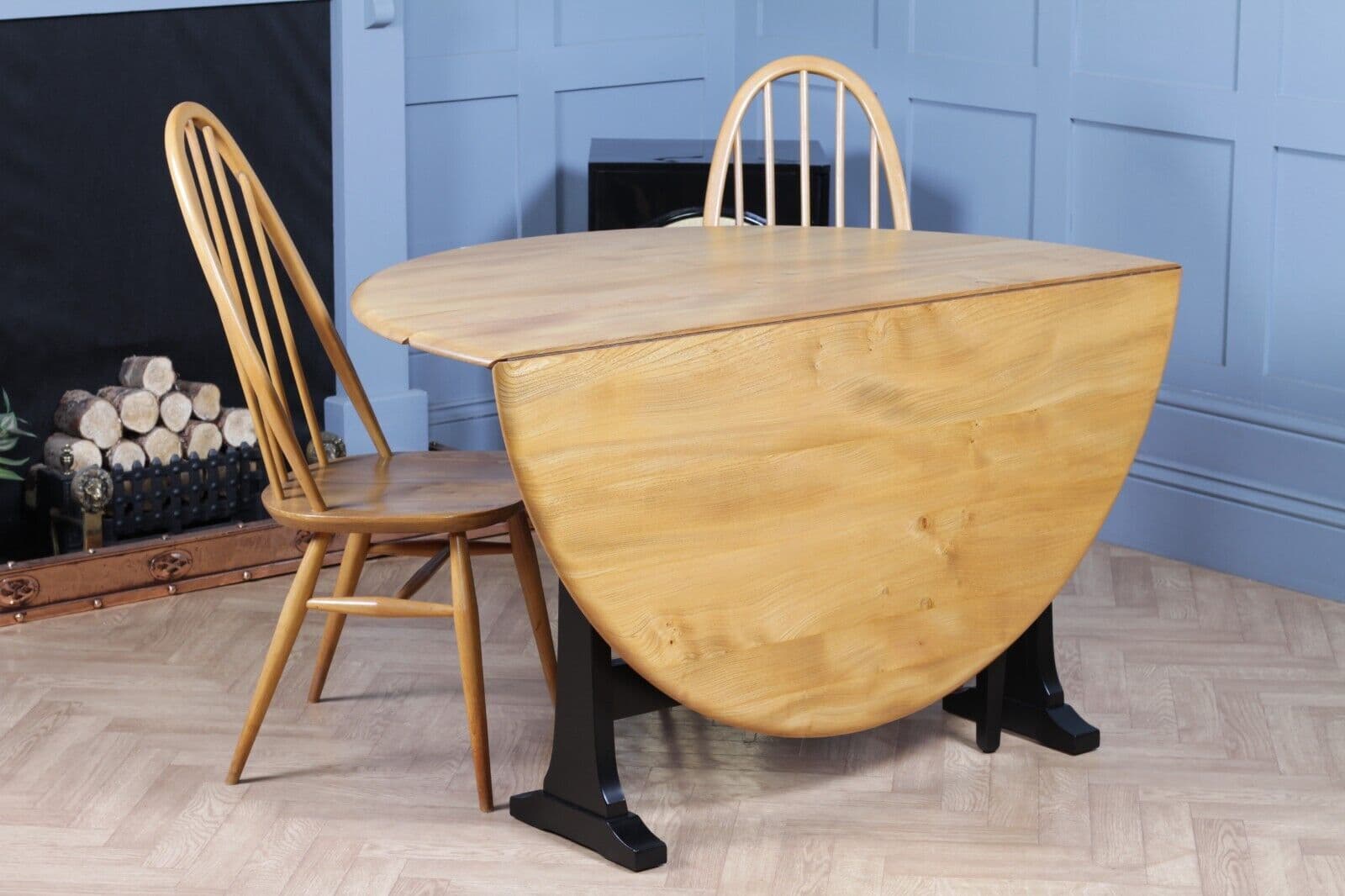 Vintage Ercol Windsor Blonde Elm & Black Painted Base Drop Leaf Gate ...