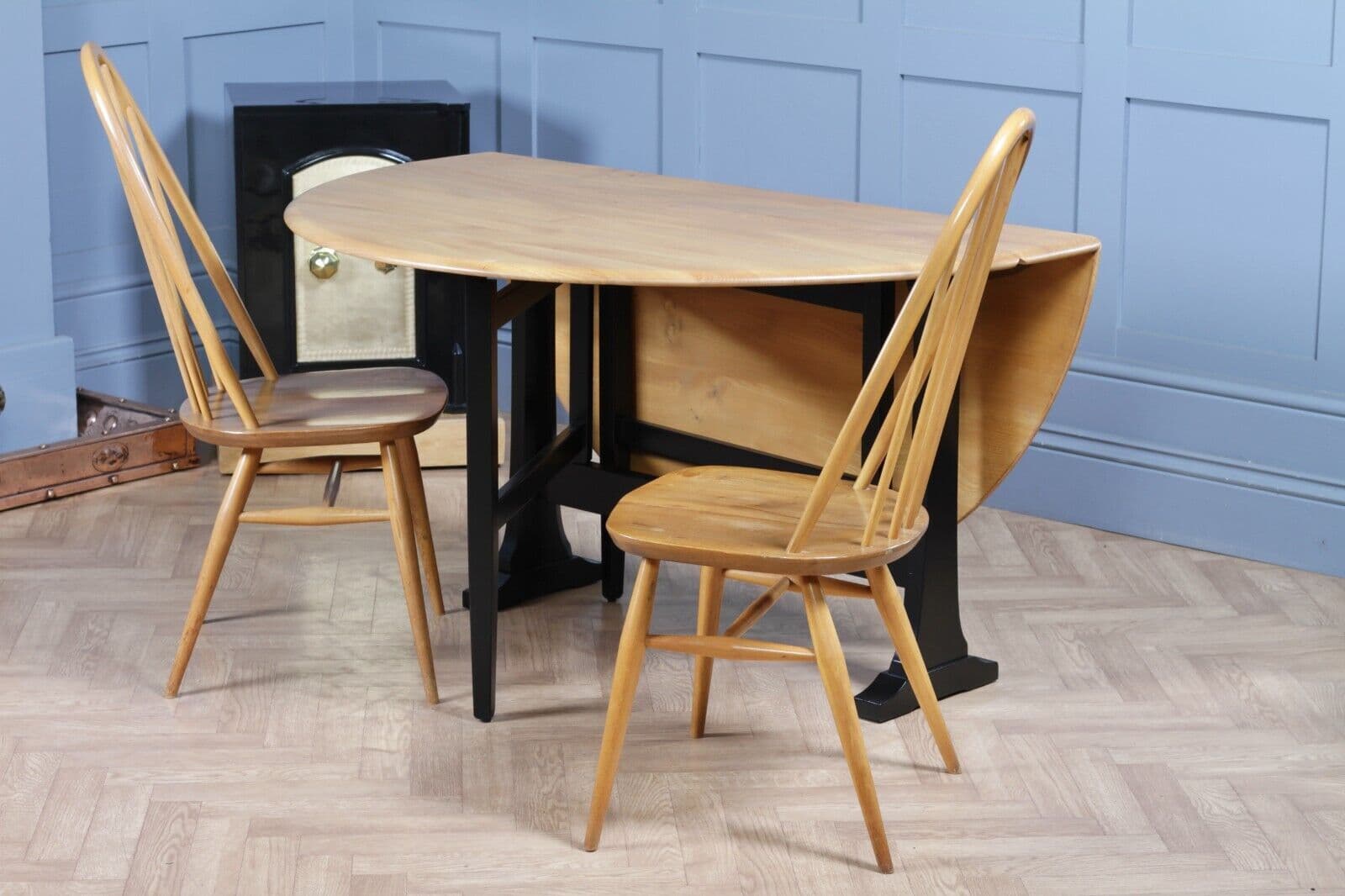 Vintage Ercol Windsor Blonde Elm & Black Painted Base Drop Leaf Gate ...