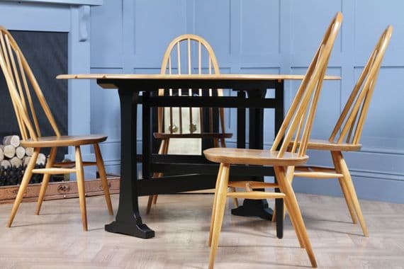 Vintage Ercol Windsor Blonde Elm & Black Painted Base Drop Leaf Gate ...