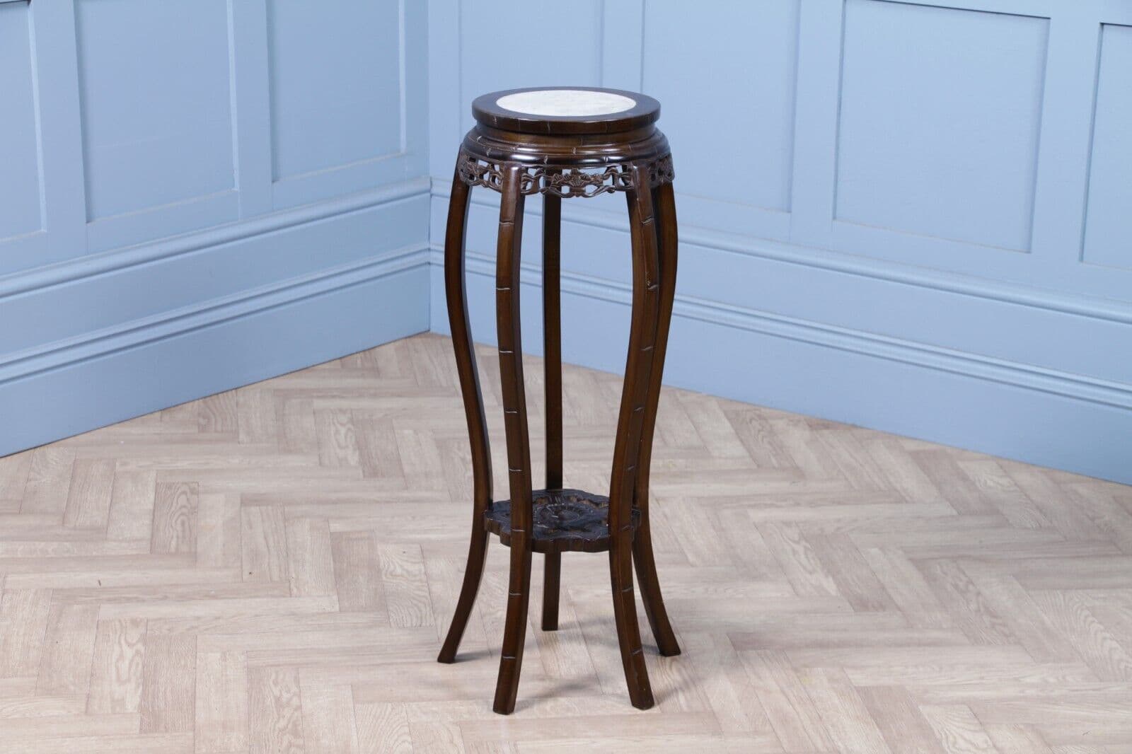 Vintage Marble & Solid Hardwood Caved Torchère Jardiniere Plant Stand ...