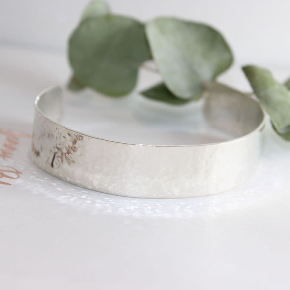 Hammered silver torque bangle cuff