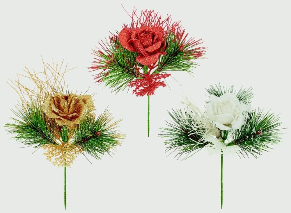 Premier Glittered Rose Pick