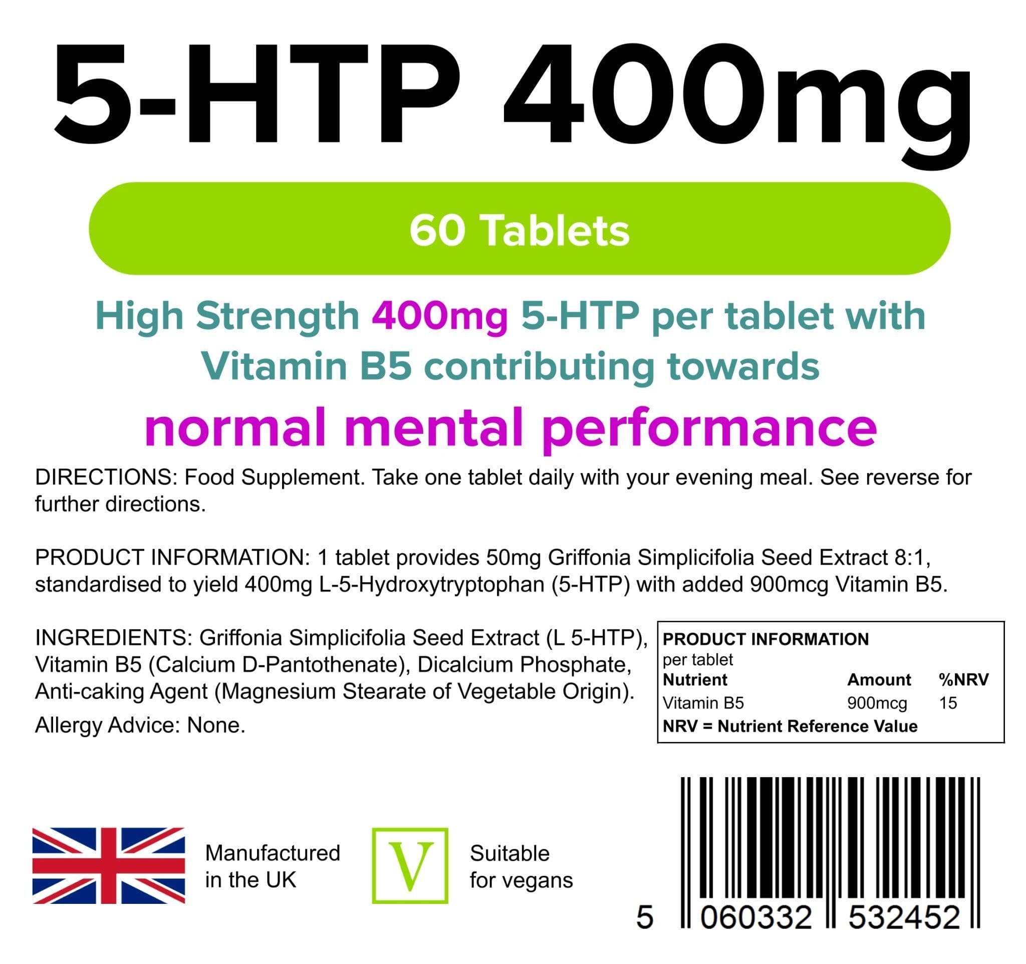 5 HTP 400mg Tablets 60 Tablets