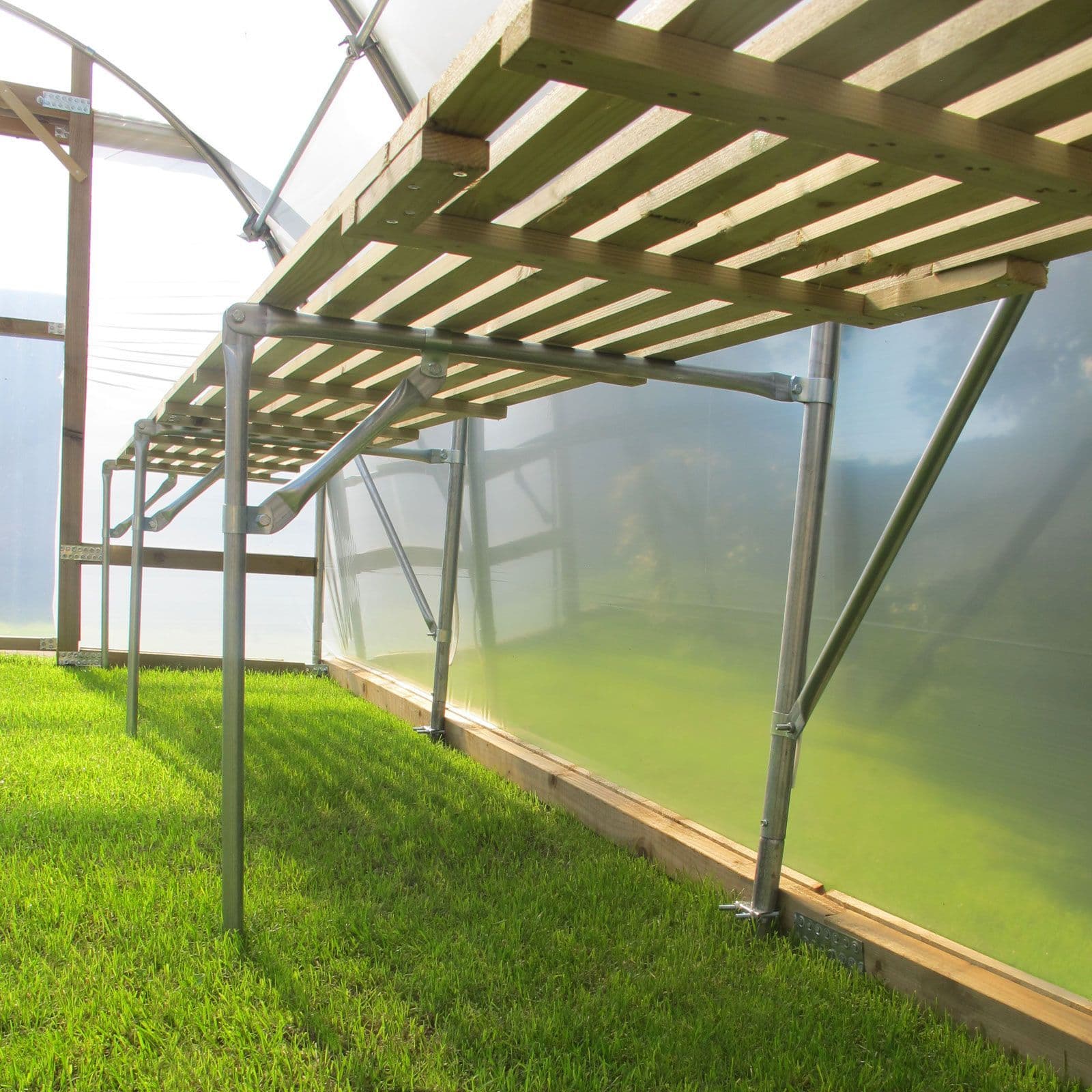 Commercial staging for 16' wide polytunnels