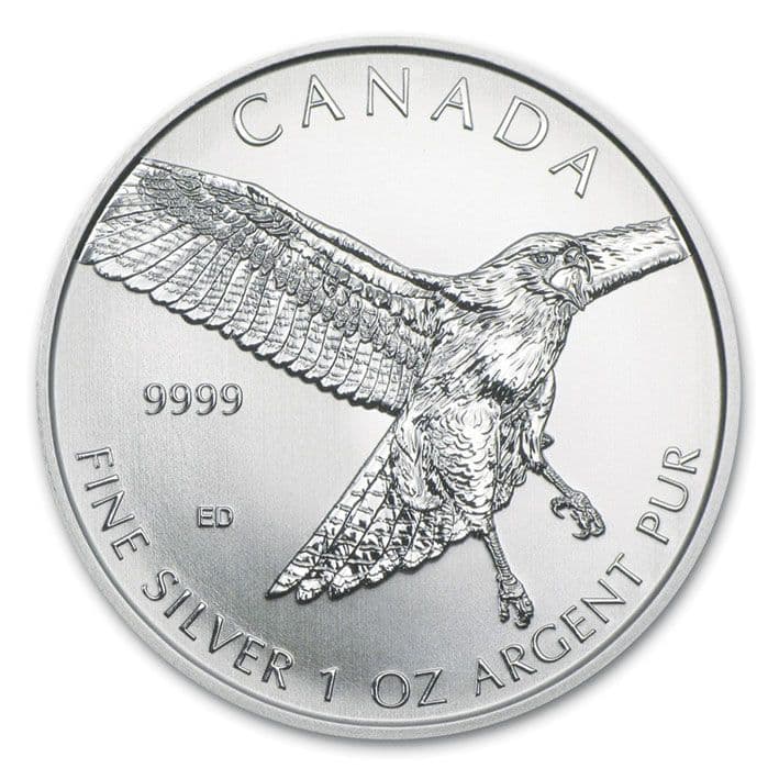 2015 1oz 5 Dollar Silver Bullion Red- Tailed Hawk from the Canadian Mint