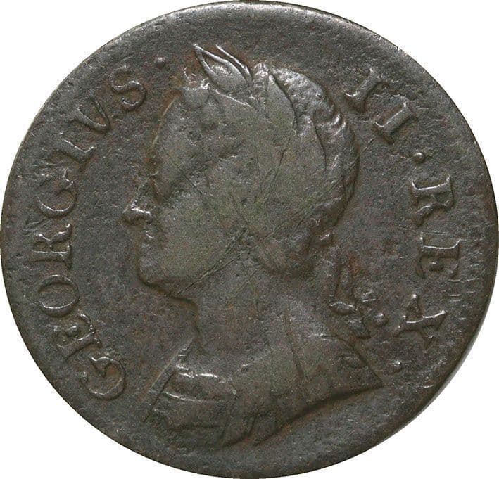 George II Old Head Copper Farthing 1741-54
