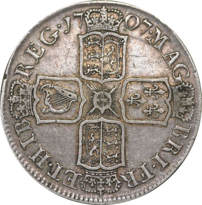 Queen Anne Silver Half Crown in Good Fine Condition - Plain Type