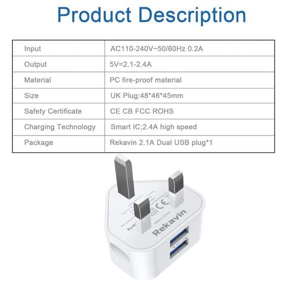 Dual Port USB Plug Charger 2 1A - 2 4A