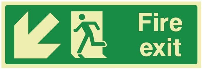 Fire Exit Down Left Sign - Fire Exit Directional Signage - Fire Exit Signs
