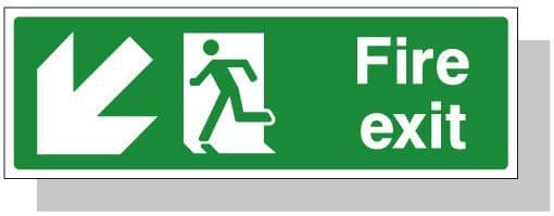 Fire Exit Down Left Sign - Fire Exit Directional Signage - Fire Exit Signs
