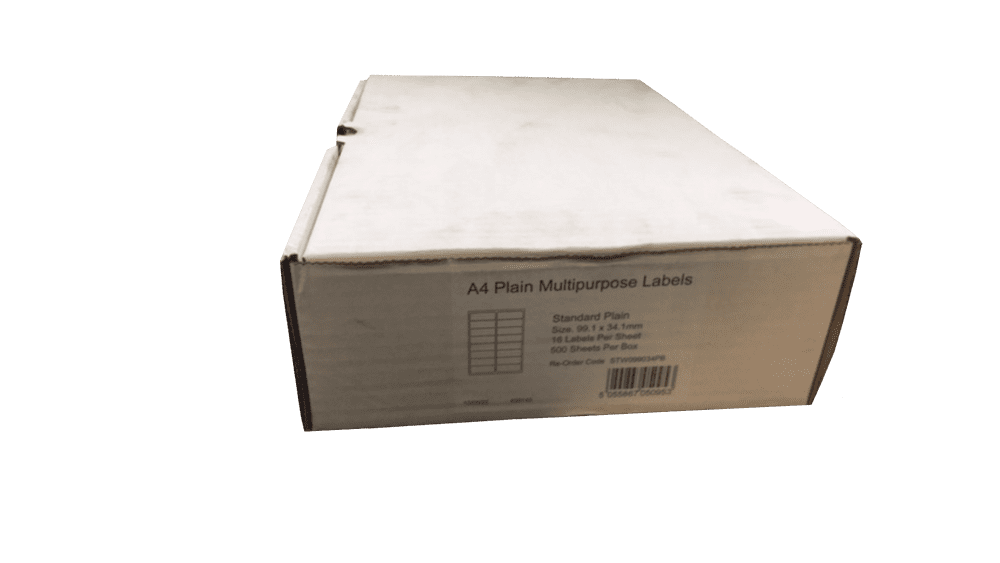 A4 Label Sheet - 16 per sheet 99mm x 34mm 100/pack