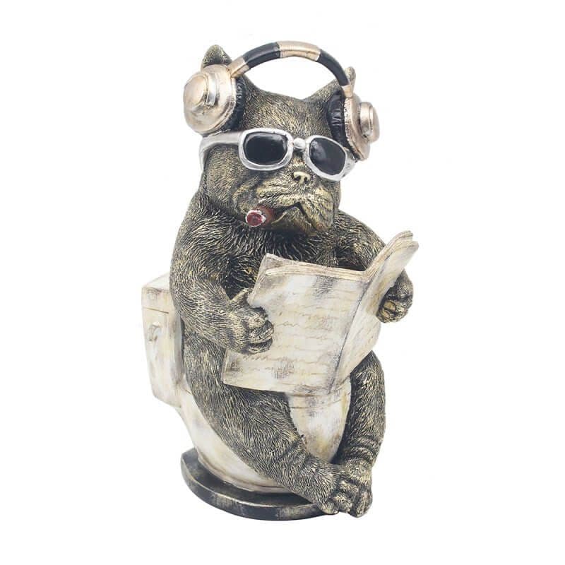 Cheeky French Bulldog Reading On The Toilet Ornament | Leonardo Colection