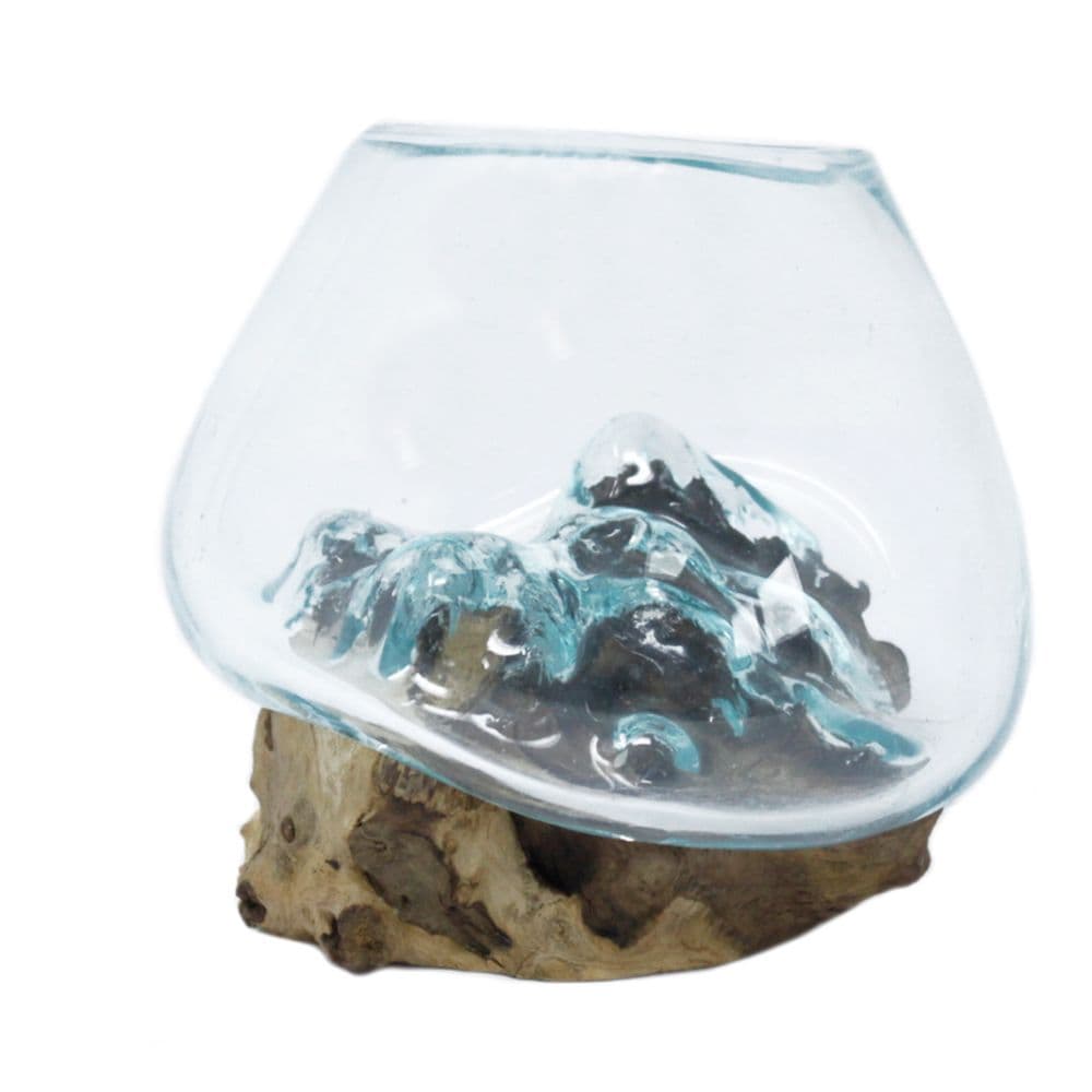 Recycled Molten Glass Bowl On Gamal Wood - Small