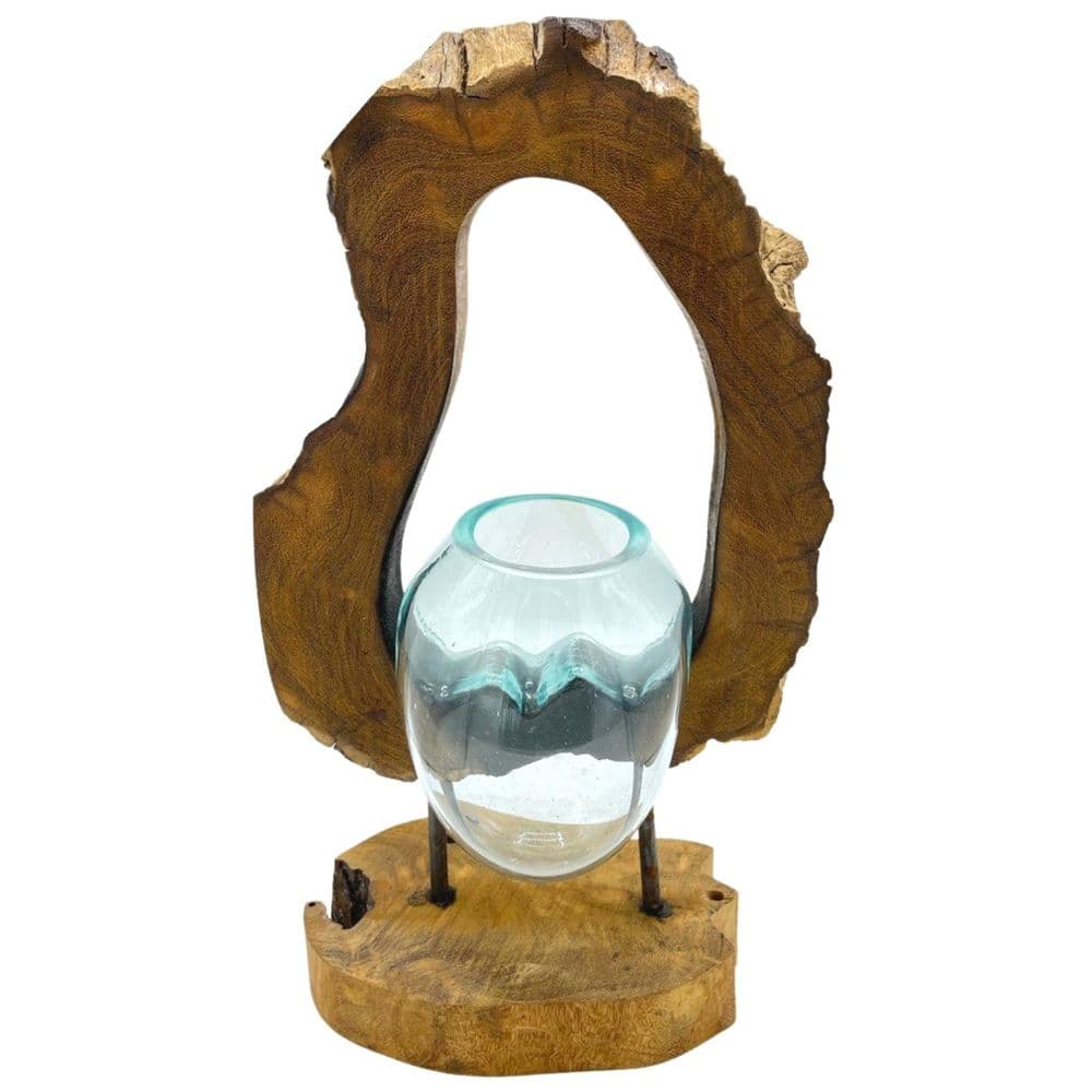 Recycled Molten Glass Hanging Art Vase On Gamal Wood