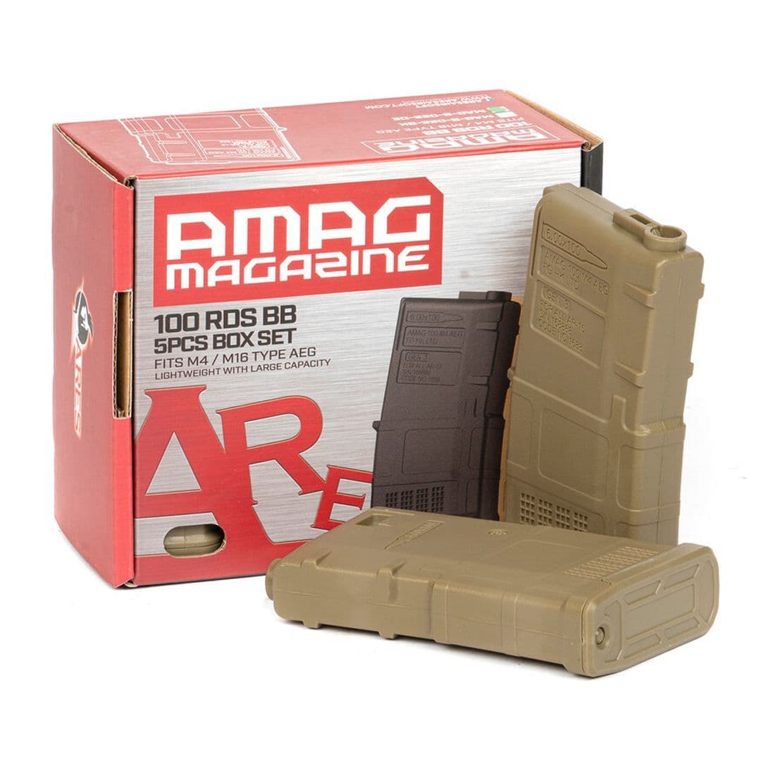 Ares Amoeba Airsoft M-Series AMAG 100rd Magazine Box Set 5 Dark Earth ...