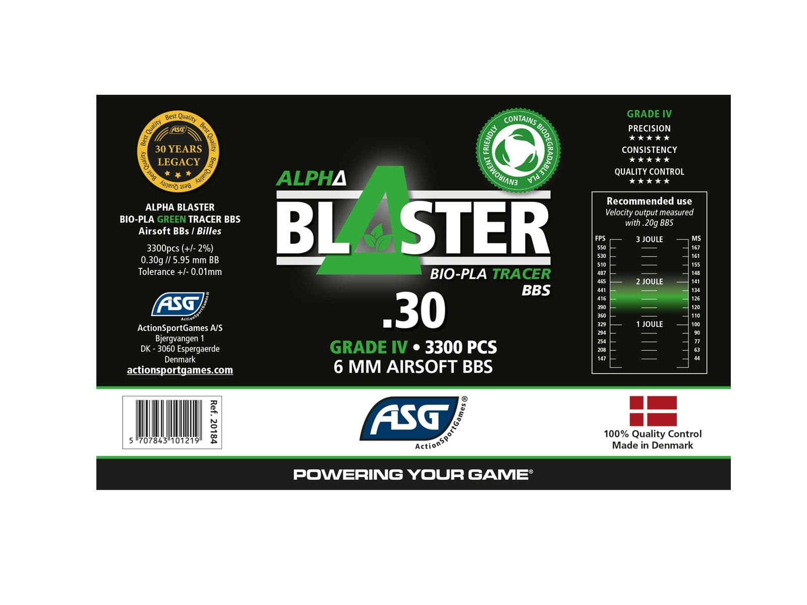 ASG Alpha Blaster PLA Green Tracer BBs 0 30g 3300 1 X Bottle Airsoft 6mm Pellets
