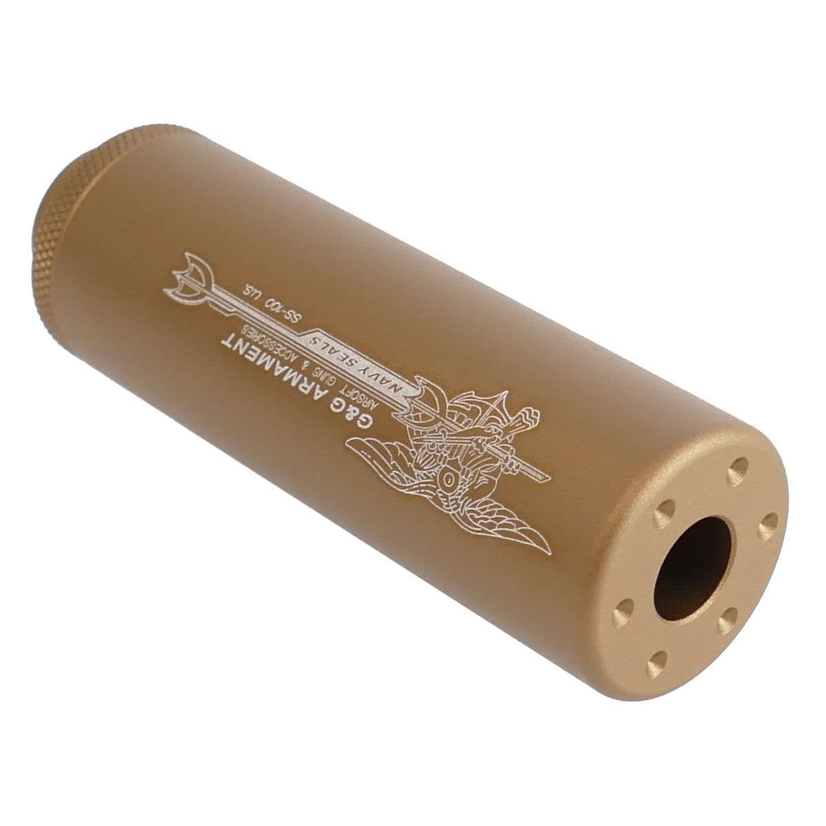 G&G SS-100 Navy Seal Logo Mock Suppressor Short 14mm CCW Tan