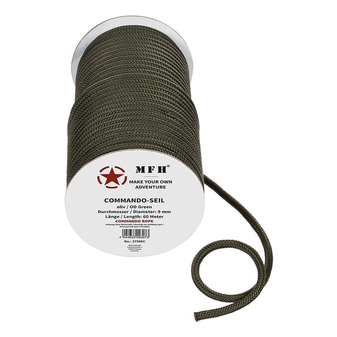 MFH Commando Rope 9mm Dia 60m L OD Green