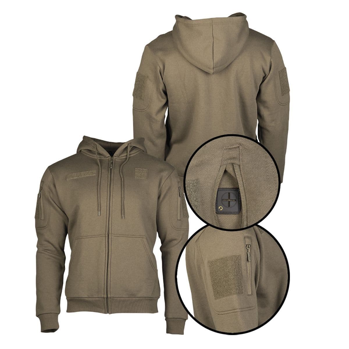 Mil-Tec Fleece Hoodie With Full Zipper Green Hook & Loop Patch Panel