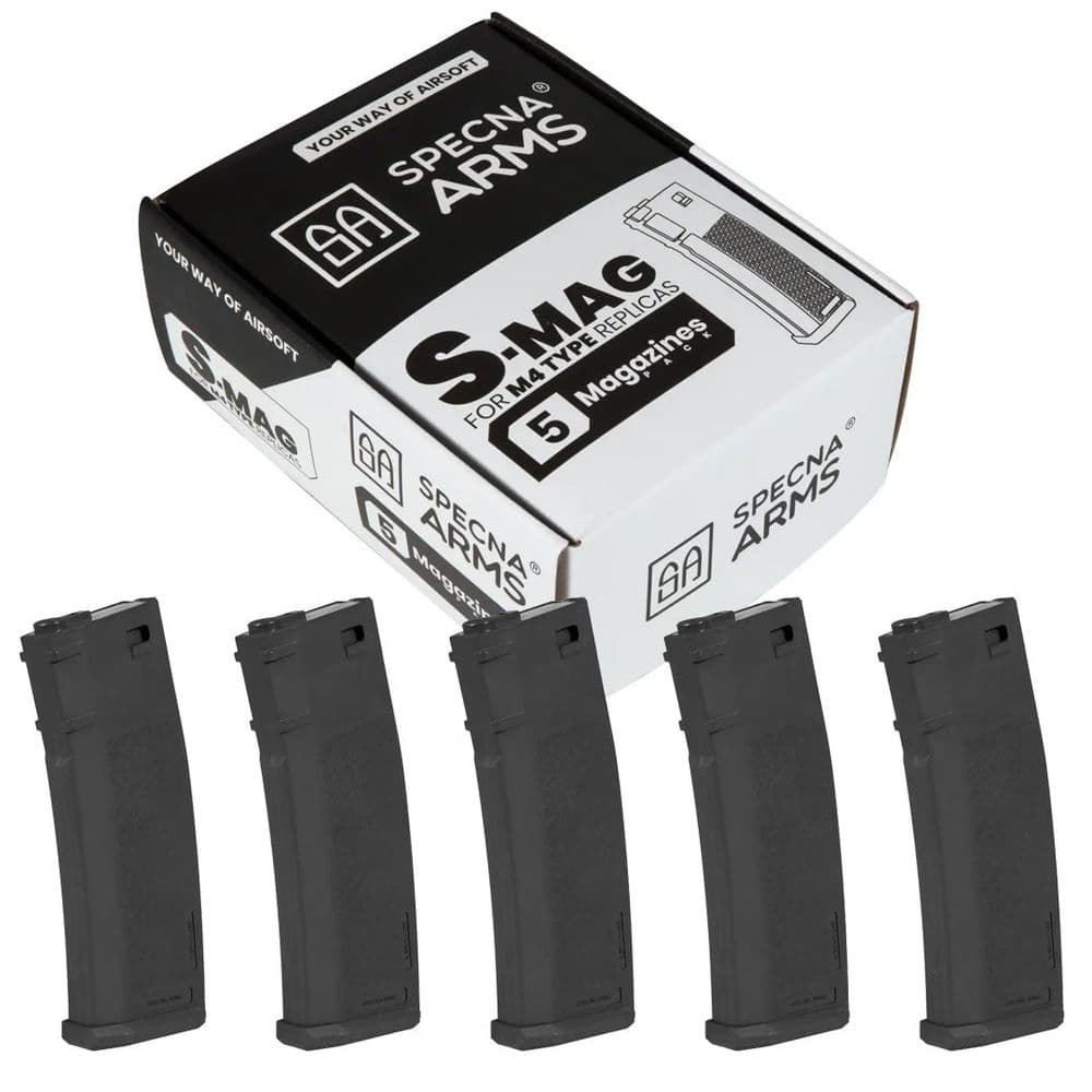 Specna Arms S-Mag Airsoft Magazine M-Series 125rd Mid-Cap Box Set Black