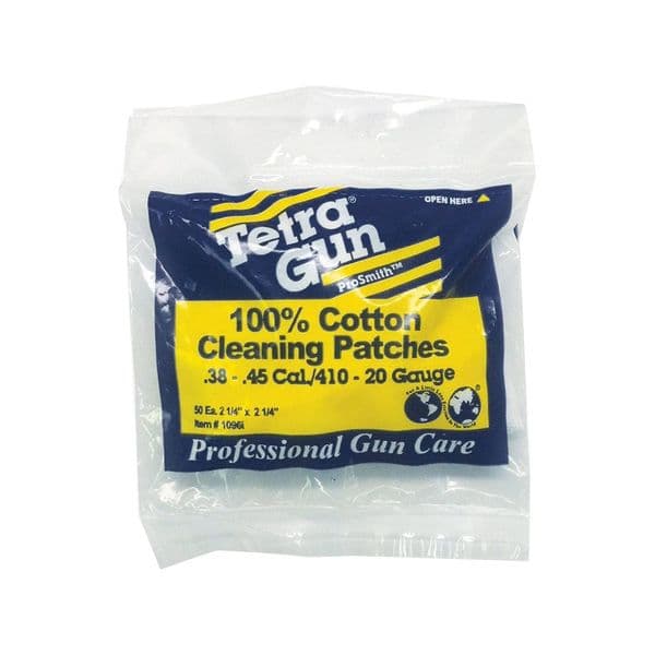 Tetra Gun ProSmith 100 Cotton Cleaning Patches 9mm 38 45 Cal 410 20 Gauge