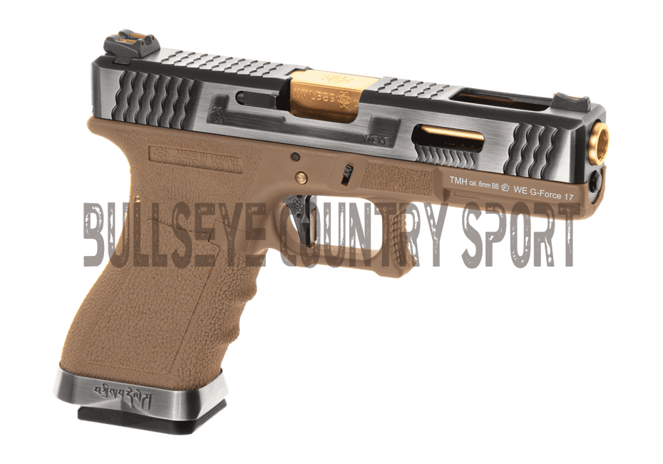 WE EU17 Custom G-Force Tan Frame Silver Slide Gold Barrel Red Gas GBB ...