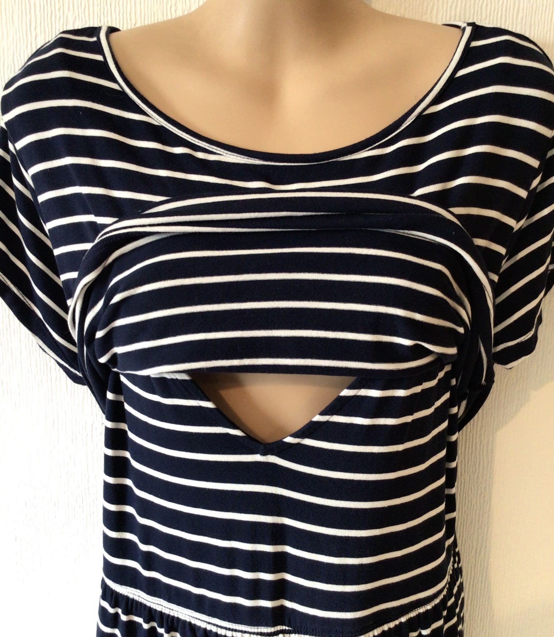 GAP NURSING NAVY STRIPE CASUAL JERSEY DRESS SIZE L 14 16