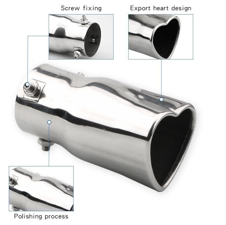 Love Heart Exhaust Tip 80mm Stainless Steel Car Straight Tail Pipe Screw on