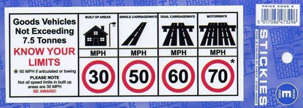 VAN SPEED LIMIT STICKER 149MM X 60MM COURIER MINIBUS VAN KNOW YOUR ...