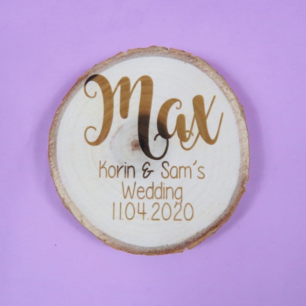 Log slice wedding favour place setting personalised rustic favours barn ...